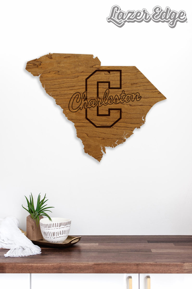 College of Charleston Logo on State Wall Hanging - Crafted from Cherry ...