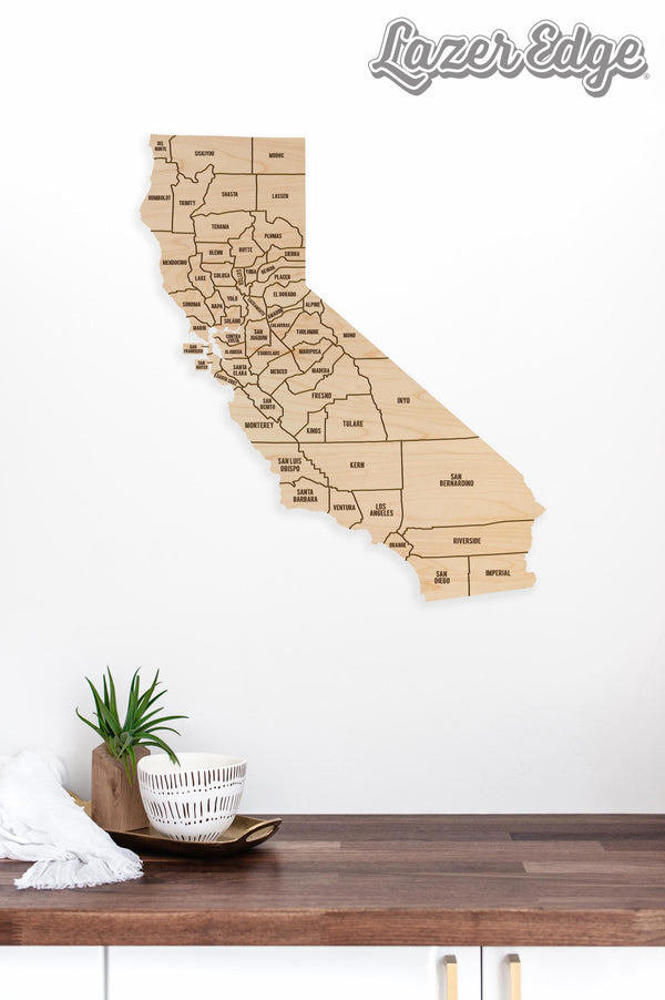 California County Map Wall Hanging - Crafted from Cherry or Maple Wood ...