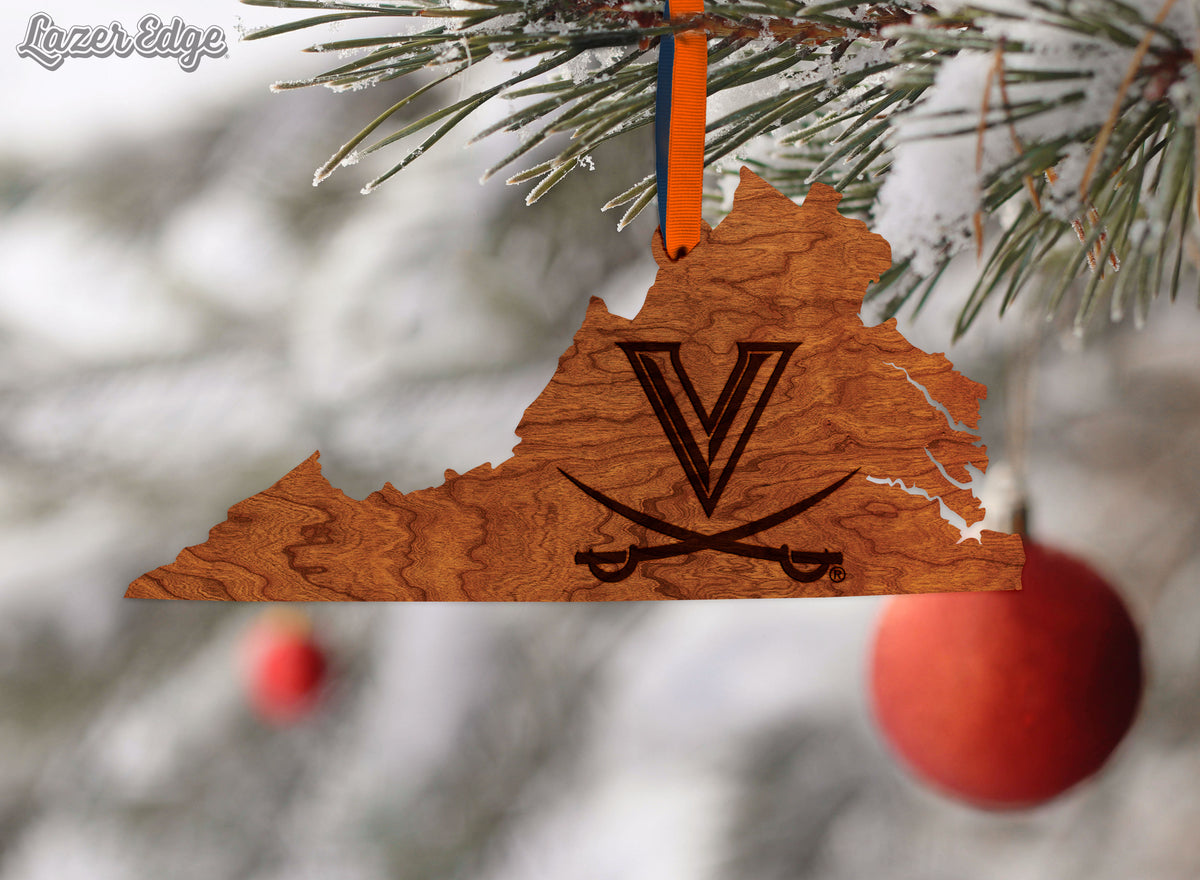 University of Virginia V-Sabre on Virginia Outline Cherry Ornament ...