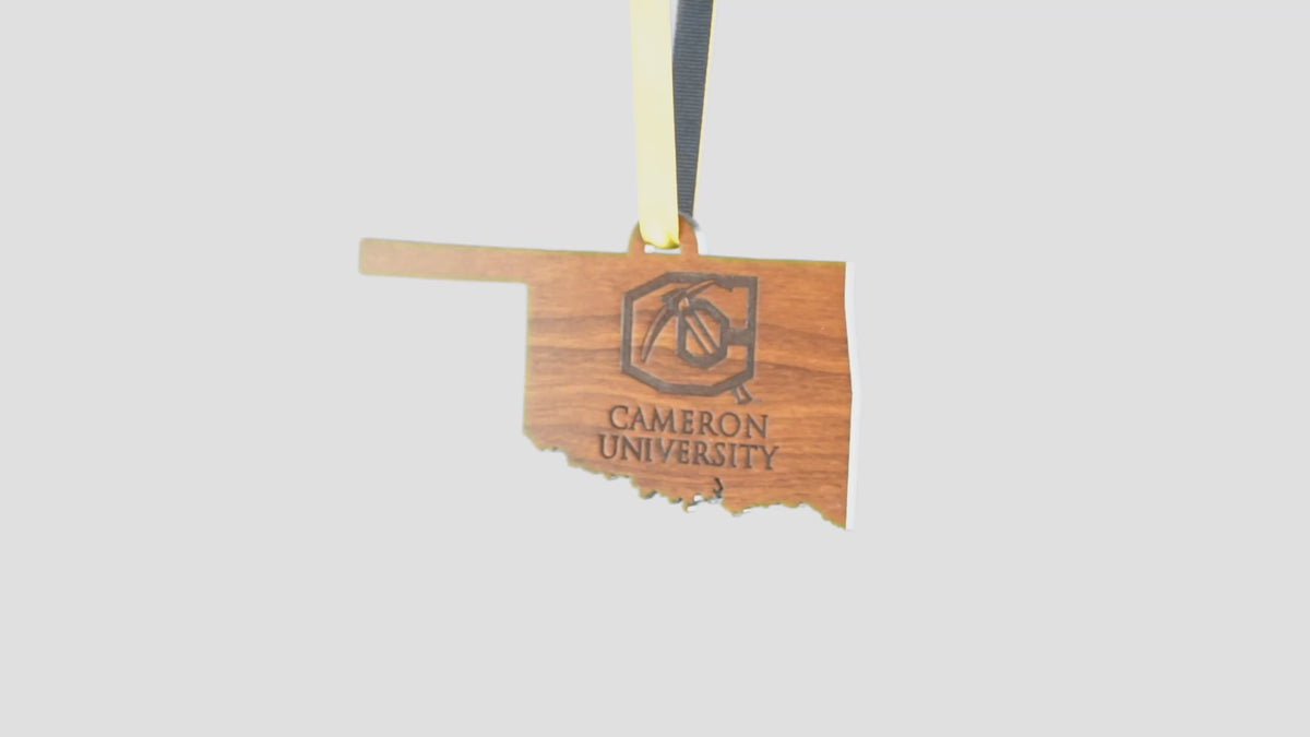 Cameron University Block C on Oklahoma Outline Cherry Ornament – LazerEdge
